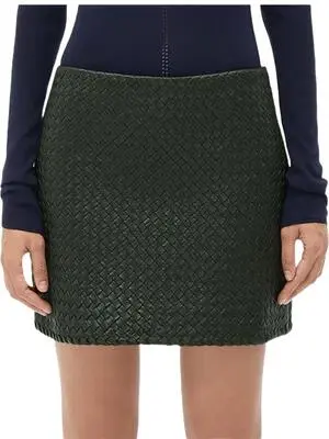 Bottega Veneta Intrecciato Leather Mini Skirt - Black