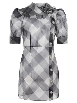 Alessandra Rich Checked Silk Mini Dress - No