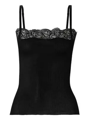 Saint Laurent Saint Laurent Ribbed Lace Trim Tank Top Black