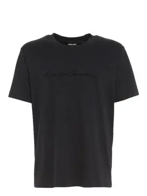 Giorgio Armani Logo Embroidered Crewneck T-shirt - Black