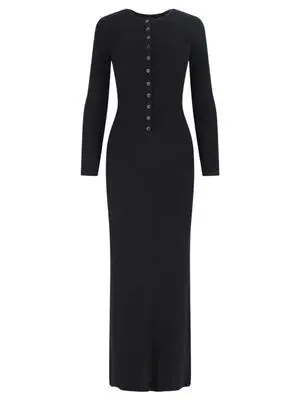 NILI LOTAN Roxy Ribbed Knit Maxi Dress With Button Closure - Black