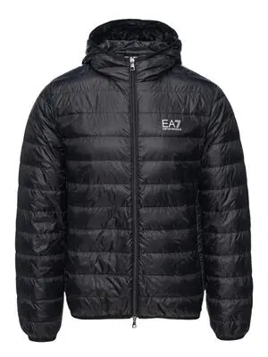 EA7 Padded Hooded Jacket With Logo - Black