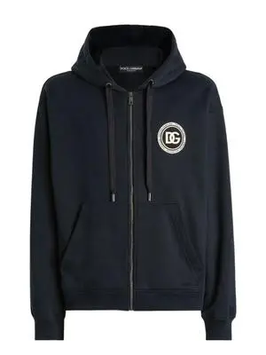 Dolce & Gabbana Logo Patch Zip Hoodie - Black