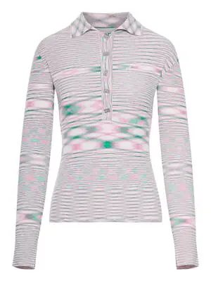 GANNI Long Sleeve Collared Button-up Top - Multicolor