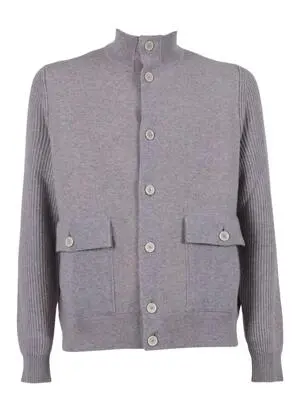 LARDINI Ribbed-panel Wool Cardigan - Gray