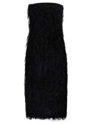 FERRAGAMO Strapless Feathered Dress - Black