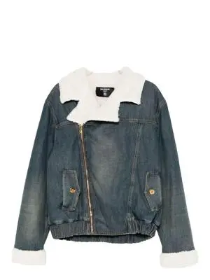 Balmain Shearling Zip Denim Jacket - Black