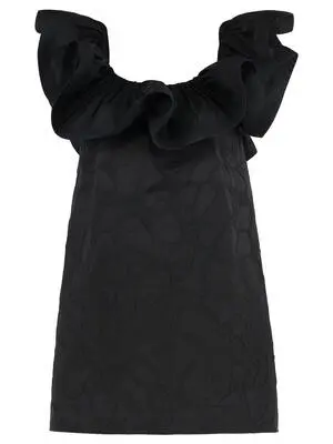 Elisabetta Franchi Ruffled Floral Jacquard Mini Dress - Black