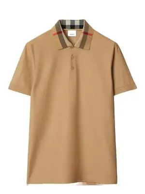 Burberry Burberry Check Collar Short Sleeved Polo Shirt Light Brown