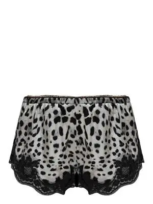 Dolce & Gabbana Leopard Print Satin Shorts With Lace Trim - Black