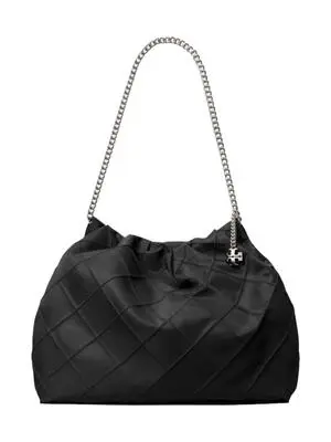 Tory Burch Fleming Quilted Hobo Shoulder Bag - Black