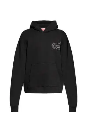 Kenzo Logo Embroidered Drop Shoulder Hoodie - Black