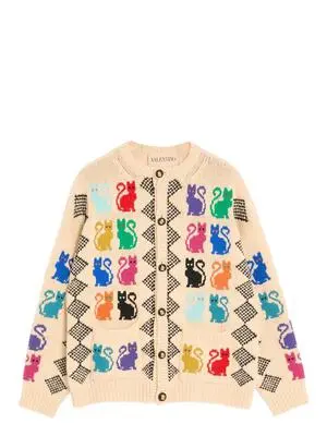 Valentino Garavani Le Chat De La Maison Jacquard Cardigan - Nude