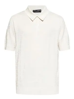 Dolce & Gabbana Dolce Gabbana Dg Logo Jacquard Knitted Polo Shirt - White