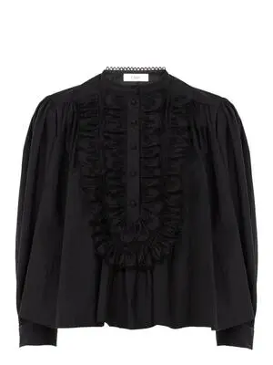Chloé Gathered Ruffle Top - Black