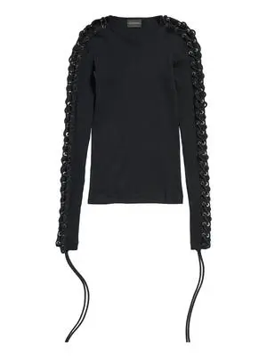 Balenciaga Ribbed Jersey Lace-up Long Sleeve Top - Black
