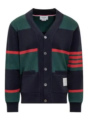 Thom Browne 4-bar Striped Knitted Cardigan - Black