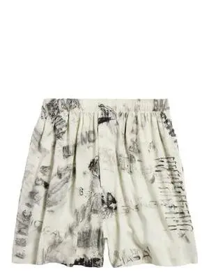 Balenciaga Printed Elastic Waist Shorts - Grey