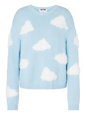 Moschino Crew Neck Cloud Motif Sweater - Blue