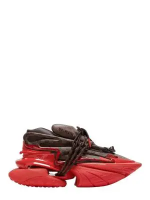 Balmain Unicorn Trainers In Neoprene And Monogram Leather - Red