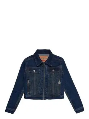 DIESEL® Long-sleeved Zip-up Denim Jacket With Pleated Details - Blue