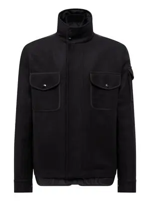 Moncler Wool Flannel Down Jacket With Stand Collar - Black