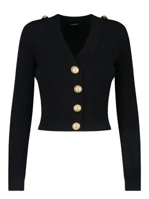 Balmain V-neck Long Sleeve Knitted Cardigan - Black