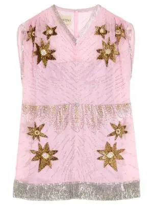 Valentino Garavani Embellished V-neck Dress - Pink