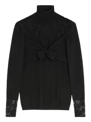 VALENTINO Valentino High Neck Lace Paneled Top With Bow Detail