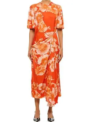 Erdem Viscose Dress With Floral Print And Draped Details - Red