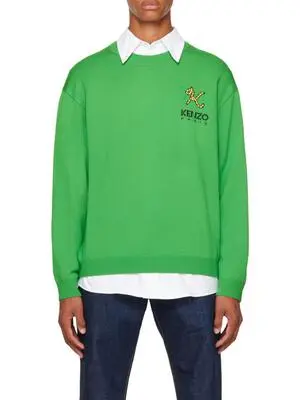 Kenzo Logo Embroidered Crewneck Sweater - Green