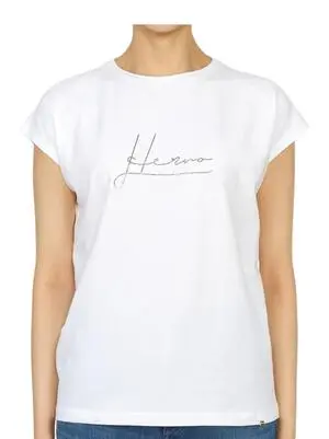 Herno Round Neck Short Sleeve T-shirt With Rhinestone Embellishment - White