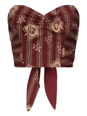 OTTOD'AME Embroidered Corset Top With Floral And Striped Prints - Brown