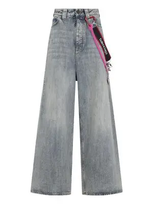 Balenciaga Wide-leg Jeans With Embellished Charm Detail - Gray