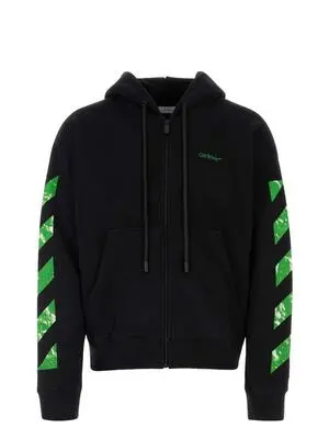 Off-White Arrows-print Zip-up Cotton Hoodie - Black