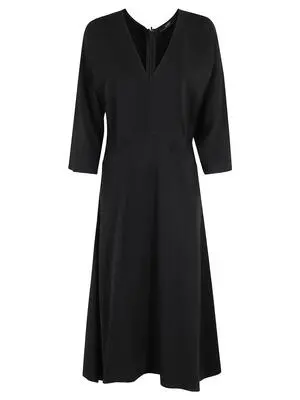 Seventy V-neck Dress With Side Pockets And Rear Zip Closure - Black