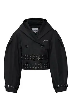 GANNI Logo Plaque Cropped Jacket - Black