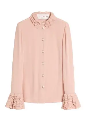 Valentino Garavani Georgette Blouse With Ruffled Details - Rosy