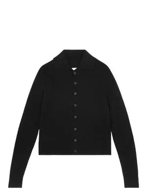 MAISON MARGIELA Knitted Cardigan With Classic Collar And Leather Elbow Patches - Black