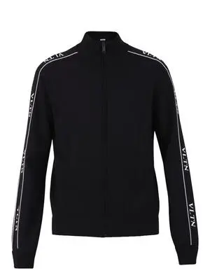Valentino Garavani Zip-up Sweatshirt With Logo Stripes - Black
