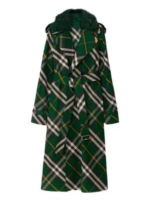 Burberry Burberry Checked Double-Breasted Belted Trench Coat Black