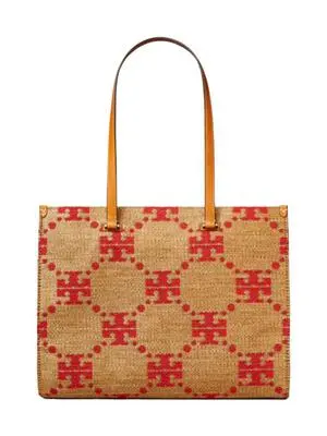 Tory Burch T Monogram Woven Tote Bag - Brown
