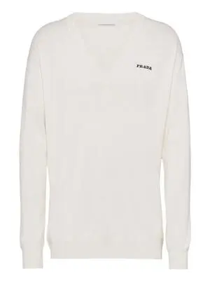 Prada Long Sleeve V-neck Jumper - White