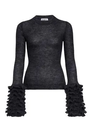 Alaïa Alaïa Ruffled Cuff Knitted Jumper Black