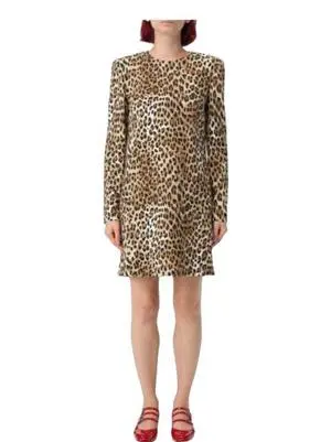 Moschino Leopard Print Long Sleeve Dress - Nude