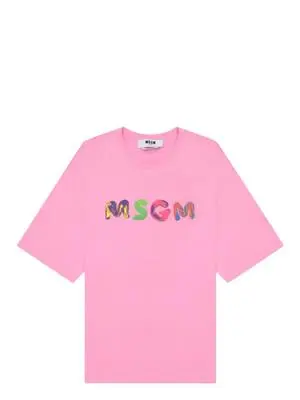 MSGM Logo Print Cotton T-shirt - Pink