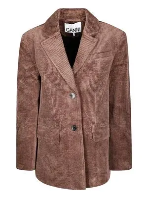 GANNI Single-breasted Corduroy Blazer - Brown