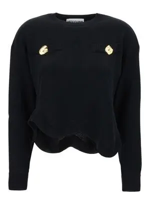 Moschino Asymmetric Hem Crewneck Knitted Jumper - Black