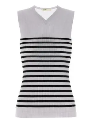 Khaite Striped V-neck Knit Tank Top - Gray