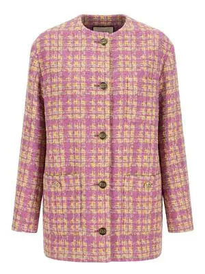 Gucci Plaid Tweed Button-up Jacket - Pink